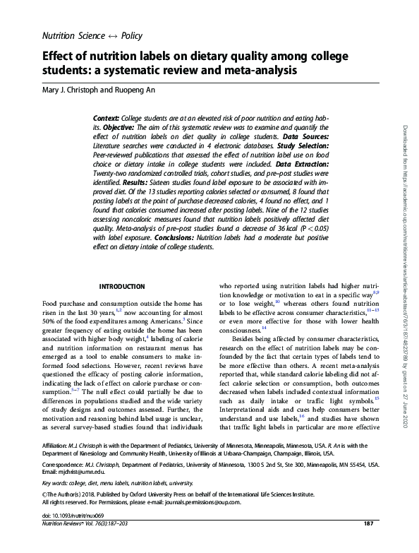 (PDF) Effect of nutrition labels on dietary quality among college ...