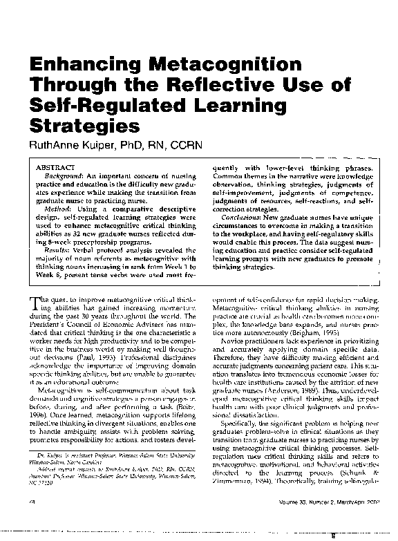 (PDF) Enhancing metacognition through the reflective use of self-regulated learning strategies