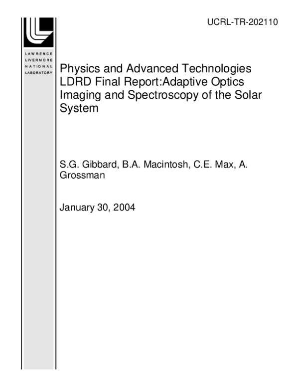 (PDF) Physics and Advanced Technologies LDRD Final Report:Adaptive Optics Imaging and ...