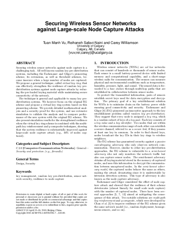 Pdf Securing Wireless Sensor Networks Against Large Scale Node Capture Attacks