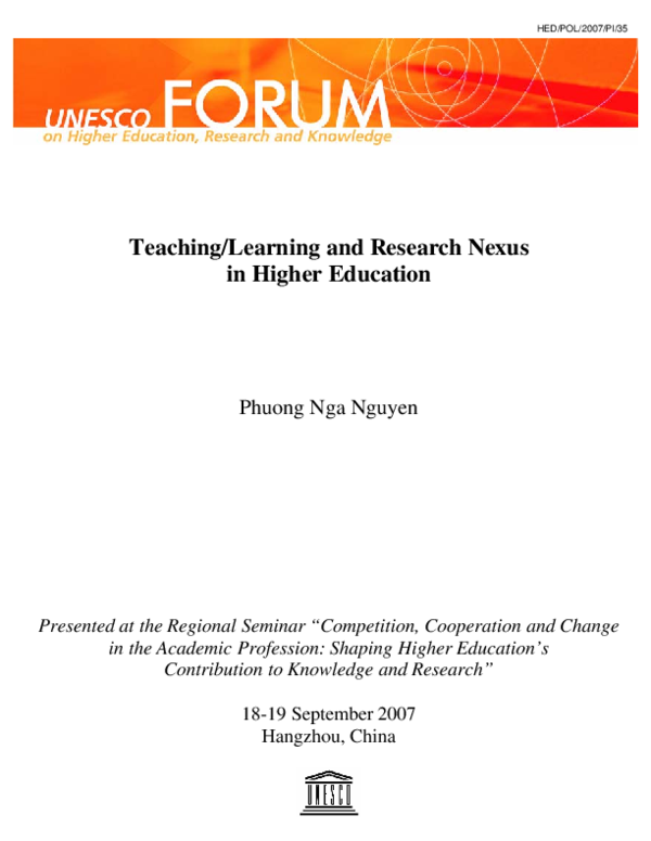 (PDF) The Teaching/Learning and Research Nexus in Higher Education