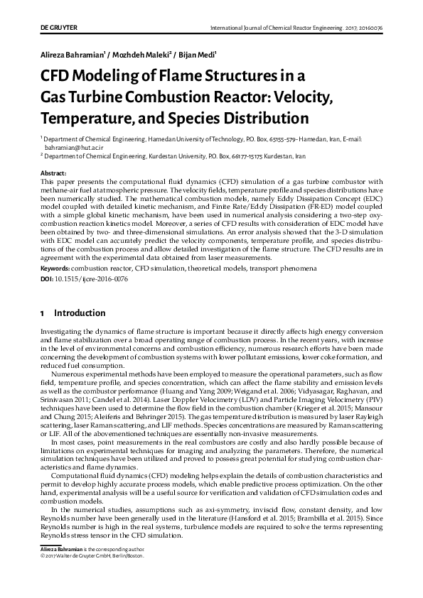 (PDF) CFD Modeling of Flame Structures in a Gas Turbine Combustion ...