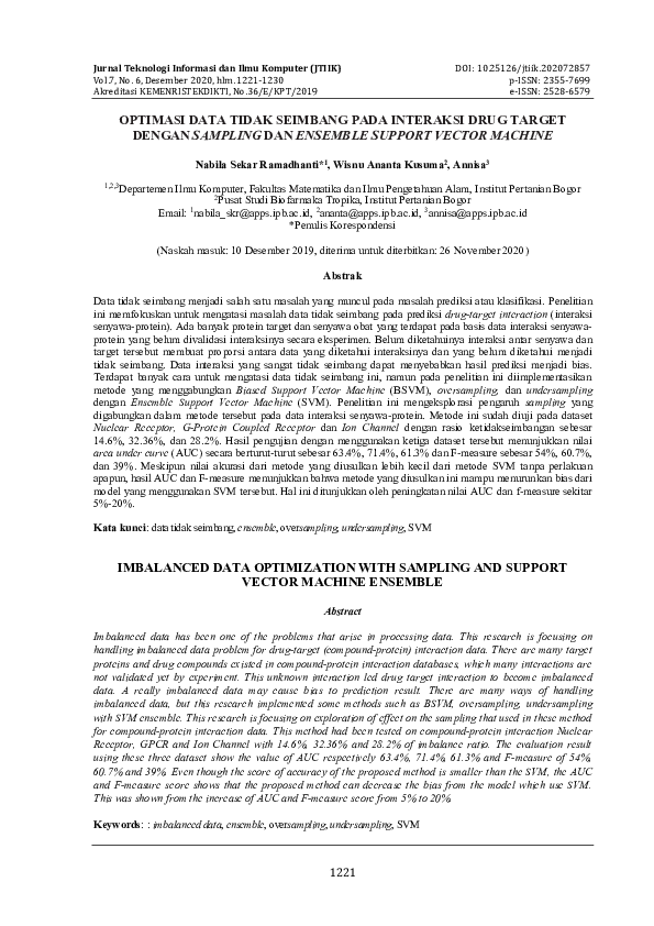 (PDF) Optimasi Data Tidak Seimbang pada Interaksi Drug Target dengan Sampling dan Ensemble ...