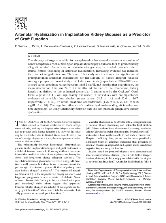 (PDF) Arteriolar Hyalinization in Implantation Kidney Biopsies as a ...