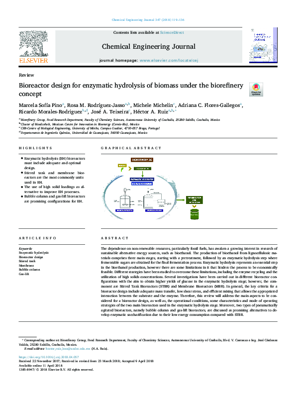(PDF) Bioreactor design for enzymatic hydrolysis of biomass under the biorefinery concept