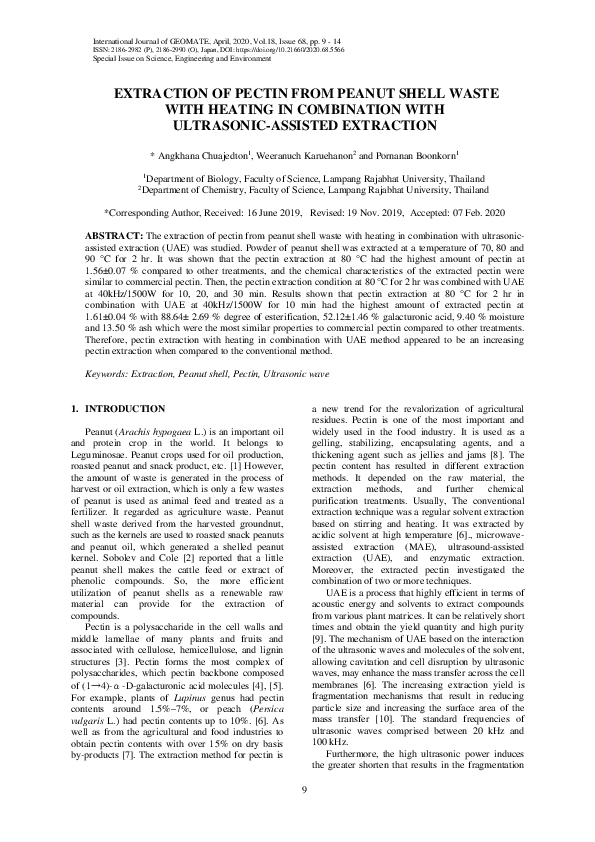 (PDF) Extraction of Pectin from Peanut Shell Waste with Heating in ...