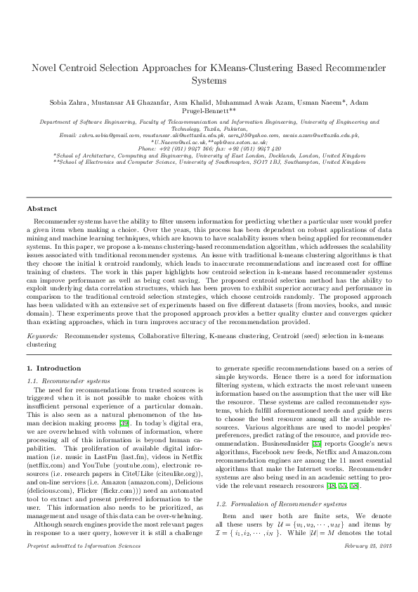 Pdf Novel Centroid Selection Approaches For Kmeans Clustering Based