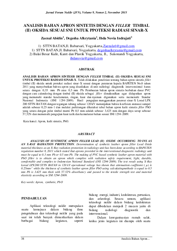 (PDF) Analisis Bahan Apron Sintetis Dengan Filler Timbal (II) Oksida ...