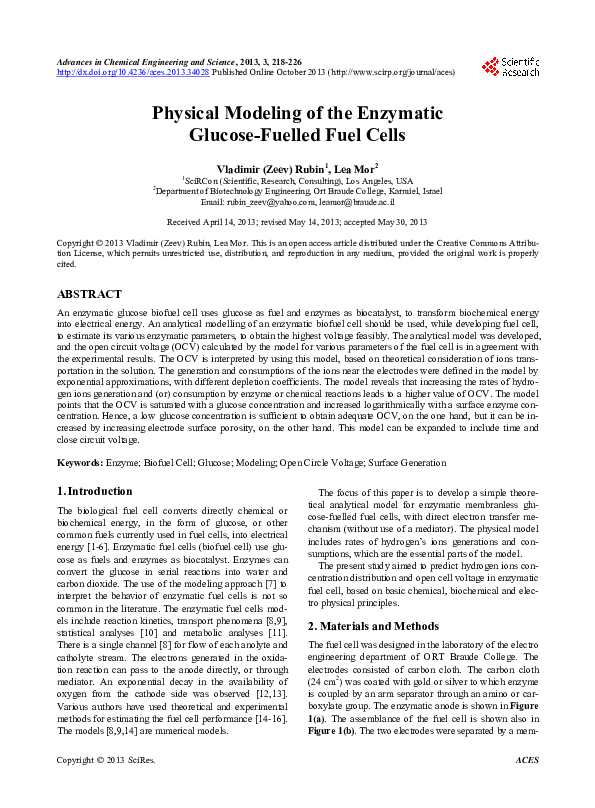 (PDF) Physical Modeling of the Enzymatic Glucose-Fuelled Fuel Cells