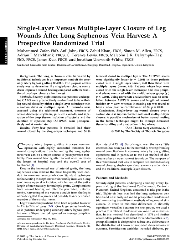 (PDF) Single-Layer Versus Multiple-Layer Closure of Leg Wounds After ...