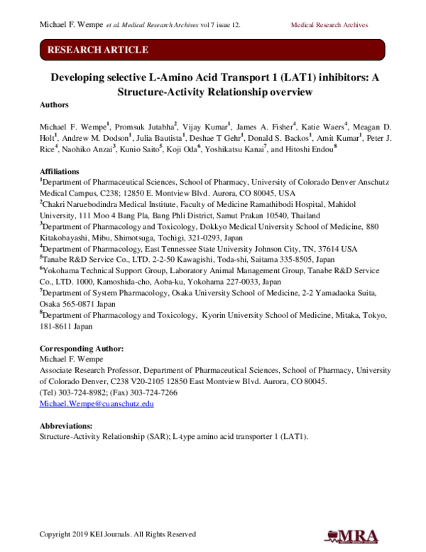 (PDF) Developing selective L-Amino Acid Transport 1 (LAT1) inhibitors ...