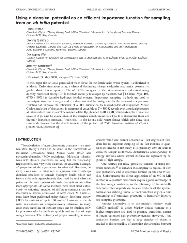 (PDF) Using a classical potential as an efficient importance function for sampling from an ab ...