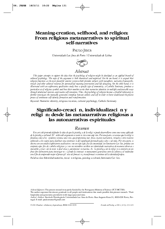 (PDF) Meaning-creation, selfhood, and religion: From religious ...
