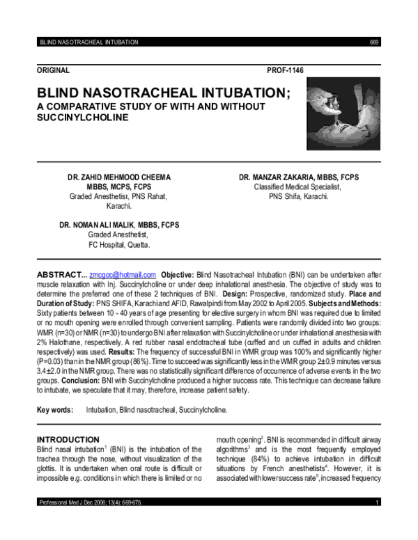 (PDF) Blind Nasotracheal Intubation | Noman Malik - Academia.edu