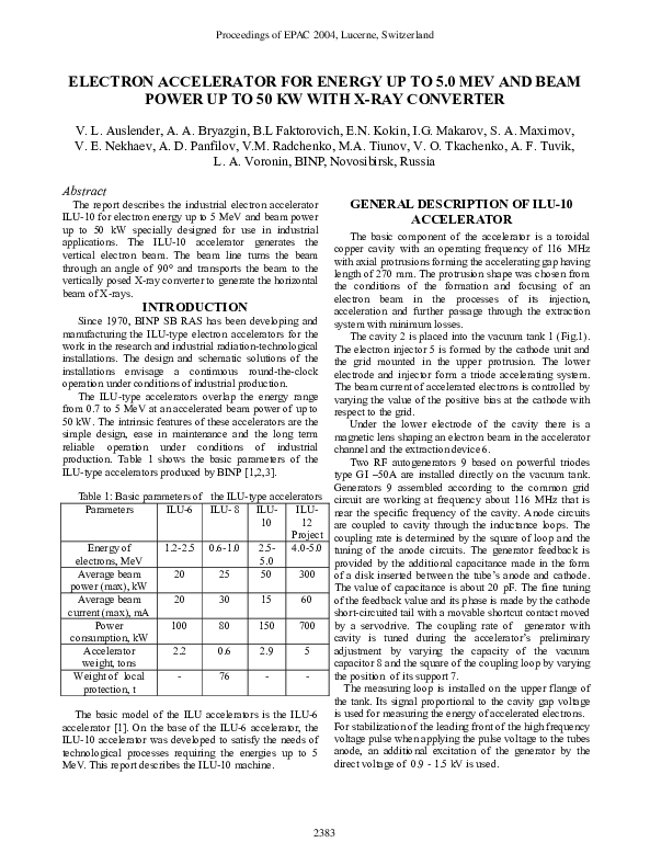 (PDF) Electron Accelerator for Energy up to 5.0 MeV and Beam Power up ...