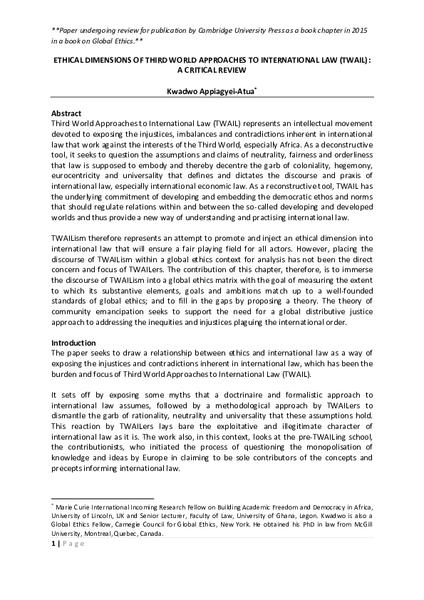 (PDF) Ethical Dimensions of Third-World Approaches to International Law ...
