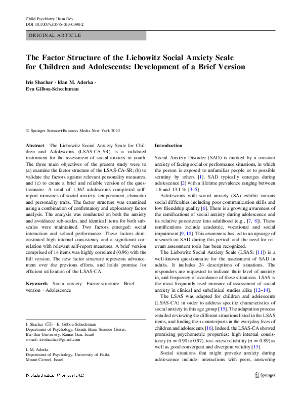(PDF) Factor Structure of the Liebowitz Social Anxiety Scale for ...