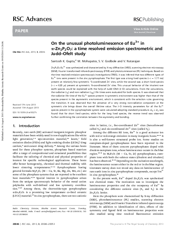 (PDF) On the unusual photoluminescence of Eu3+ in α-Zn2P2O7: a time ...