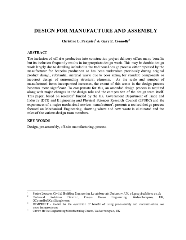 (PDF) Design for manufacture and assembly