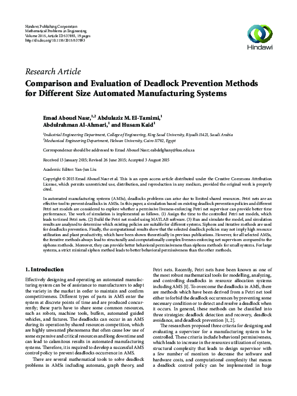 (PDF) Comparison and Evaluation of Deadlock Prevention Methods for Different Size Automated ...
