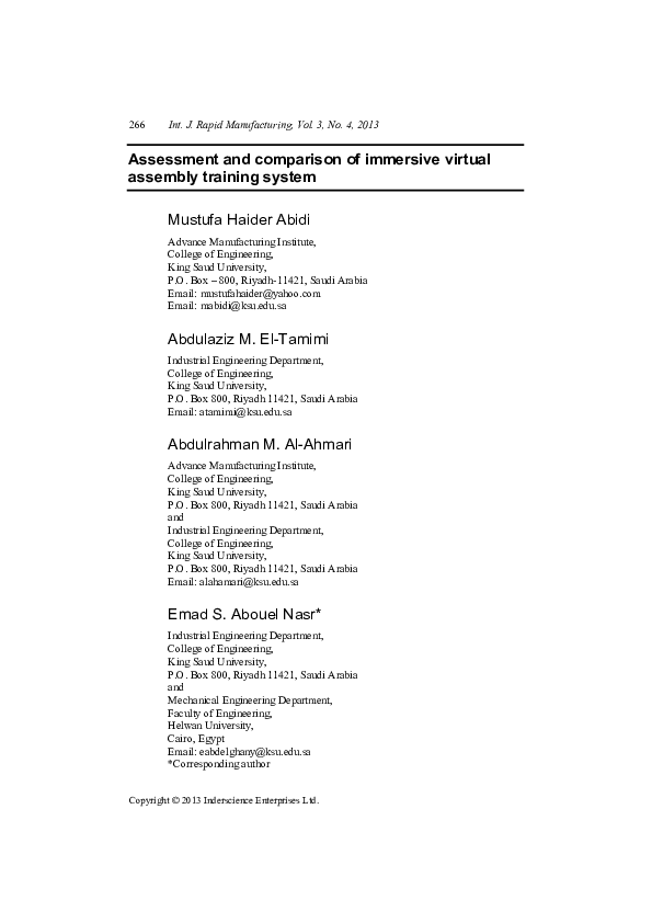 (PDF) Assessment and comparison of immersive virtual assembly training ...