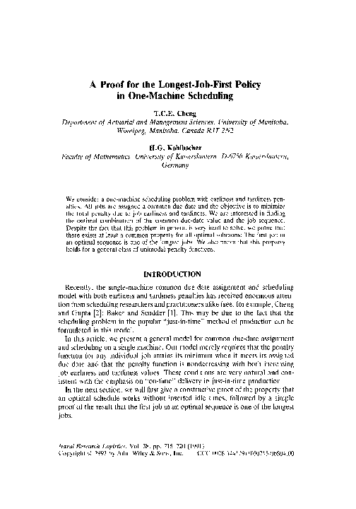 (PDF) A proof for the longest-job-first policy in one-machine scheduling