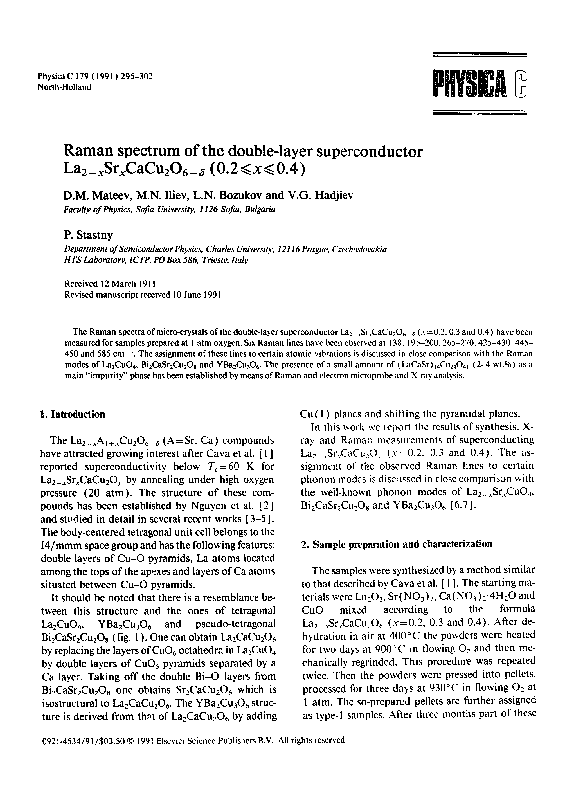 (PDF) Raman spectrum of the double-layer superconductor La2−xSrxCaCu2O6 ...