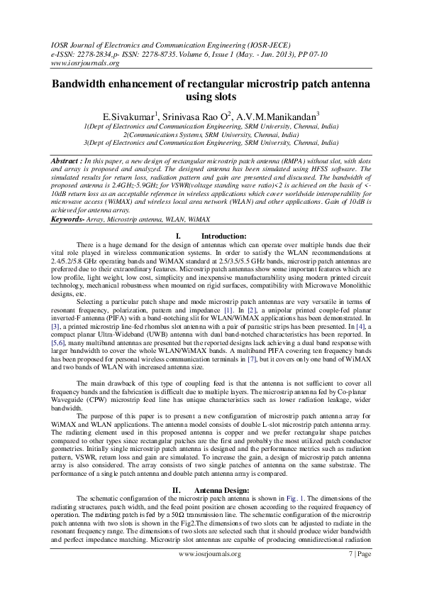 Pdf Bandwidth Enhancement Of Rectangular Microstrip Patch Antenna