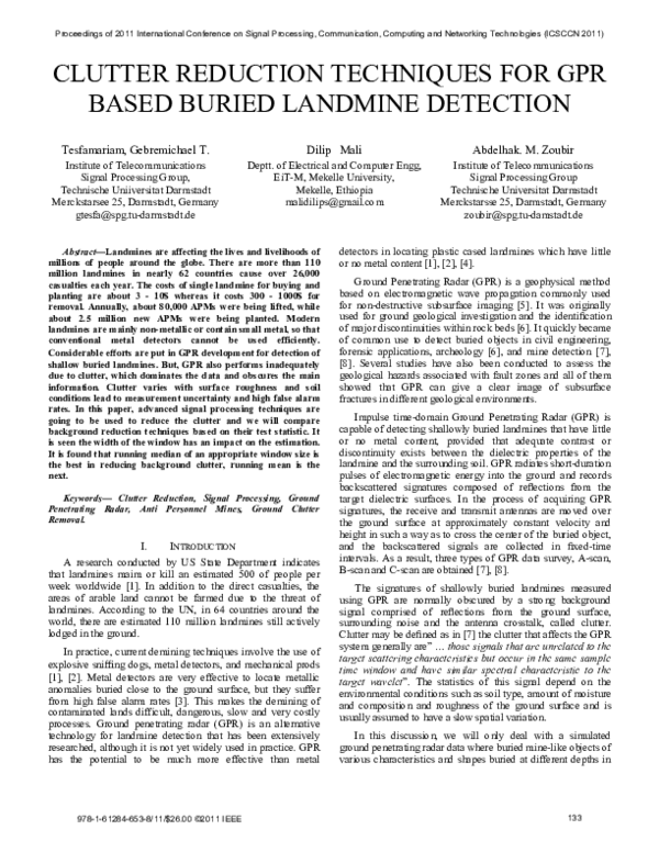 Pdf Clutter Reduction Techniques For Gpr Based Buried Landmine Detection 