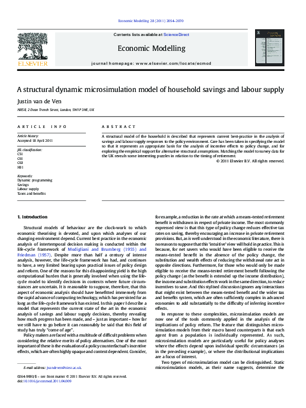 (PDF) A structural dynamic microsimulation model of household savings and labour supply