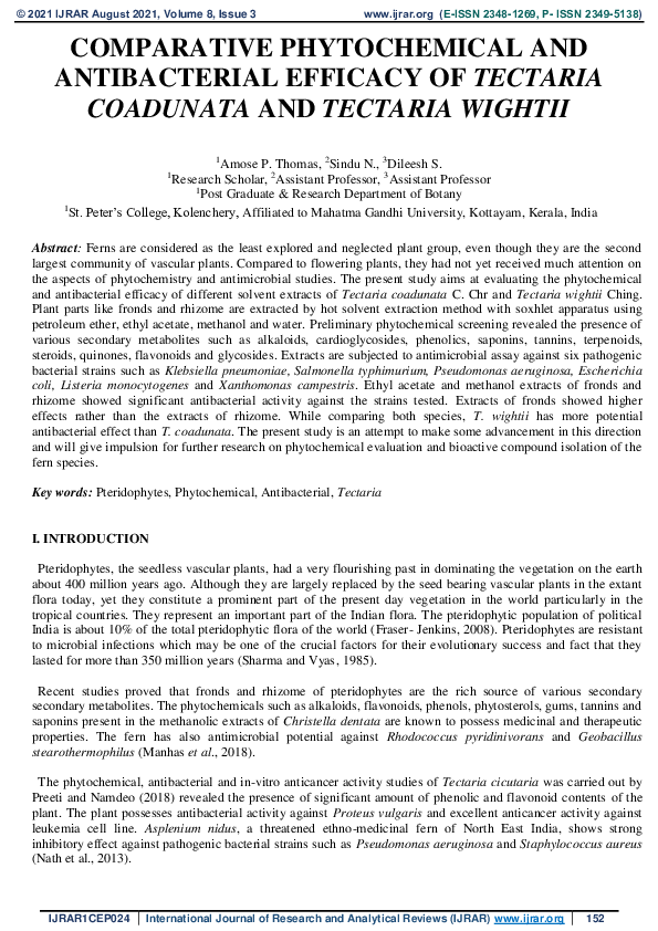 (PDF) COMPARATIVE PHYTOCHEMICAL AND ANTIBACTERIAL EFFICACY OF TECTARIA ...