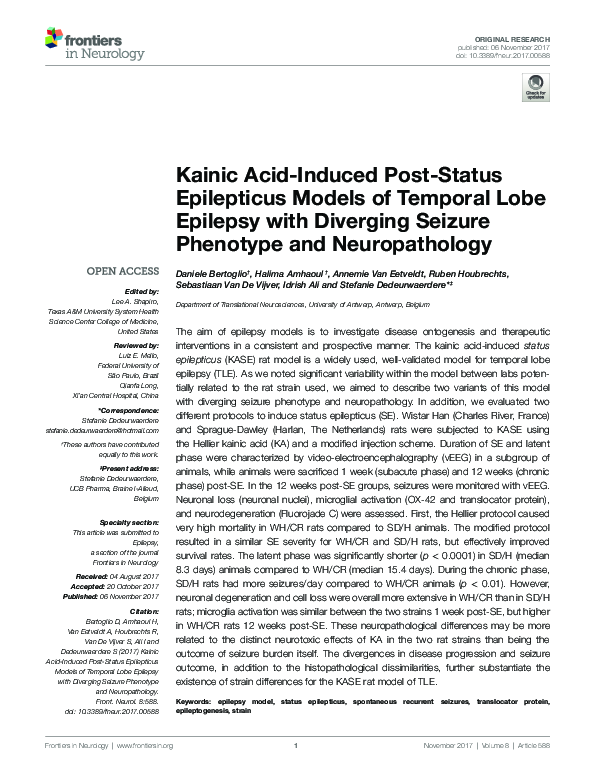 (PDF) Kainic Acid-Induced Post-Status Epilepticus Models of Temporal ...