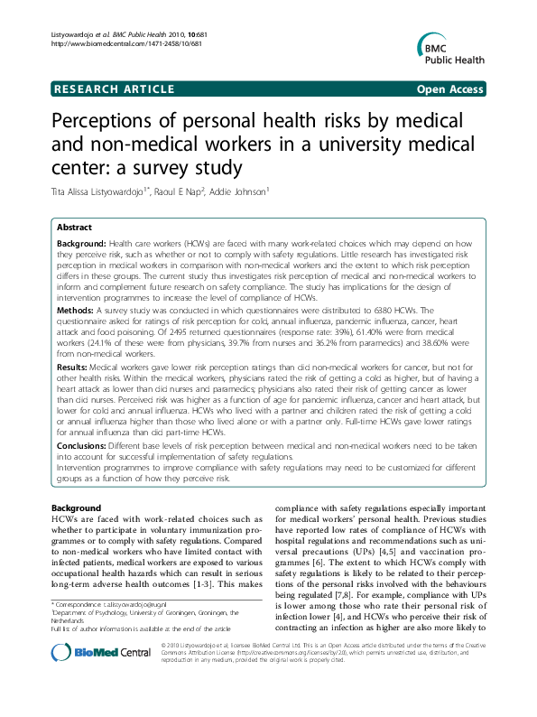 (PDF) Perceptions of personal health risks by medical and non-medical ...