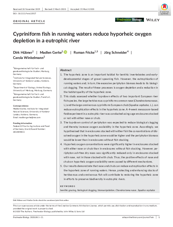 (PDF) Cypriniform fish in running waters reduce hyporheic oxygen ...