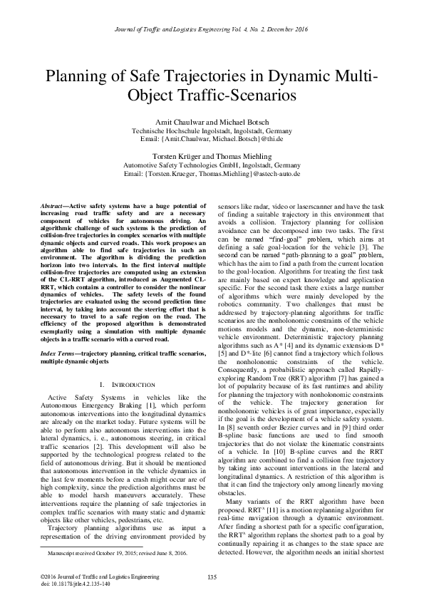 Pdf Planning Of Safe Trajectories In Dynamic Multi Object Traffic