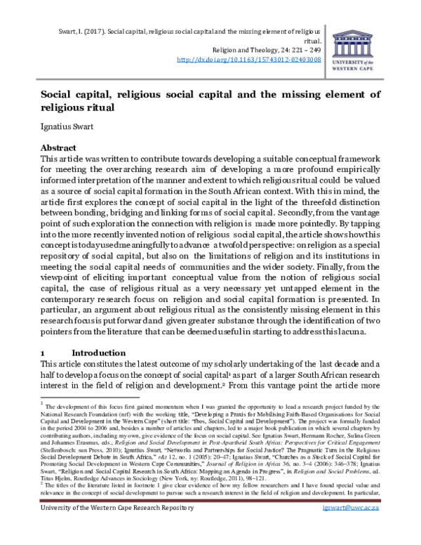 (PDF) Social Capital, Religious Social Capital and the Missing Element ...