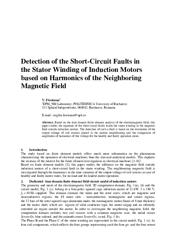 Pdf Detection Of The Short Circuit Faults In The Stator Winding Of