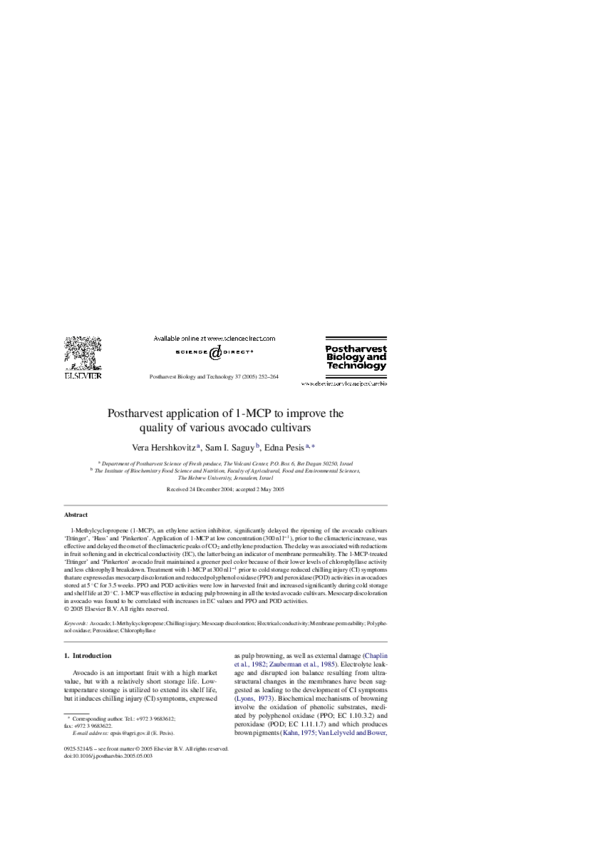 (PDF) Postharvest application of 1-MCP to improve the quality of various avocado cultivars