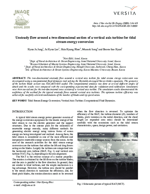 (PDF) Unsteady flow around a two-dimensional section of a vertical axis turbine for tidal stream ...