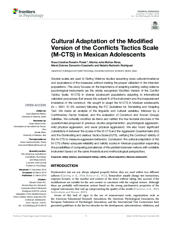 (PDF) Cultural Adaptation of the Modified Version of the Conflicts ...