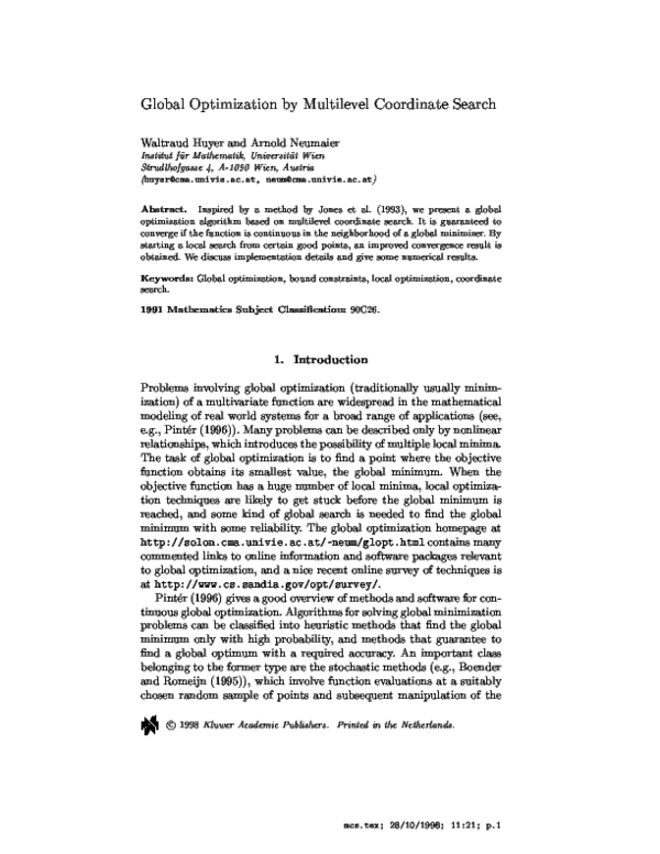 (PDF) Global optimization by multilevel coordinate search