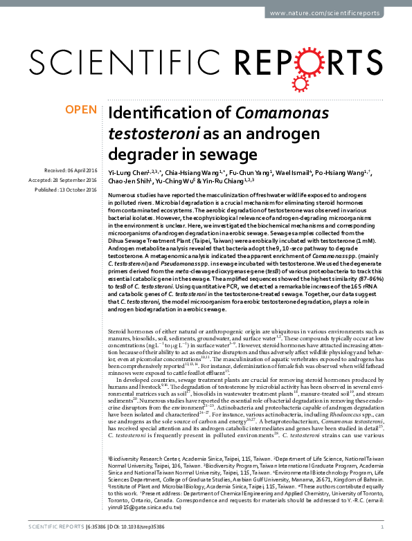 (PDF) Identification of Comamonas testosteroni as an androgen degrader ...