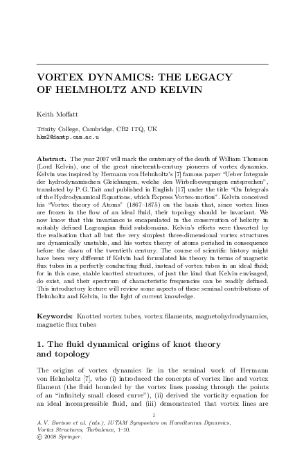 (PDF) Vortex Dynamics: The Legacy of Helmholtz and Kelvin