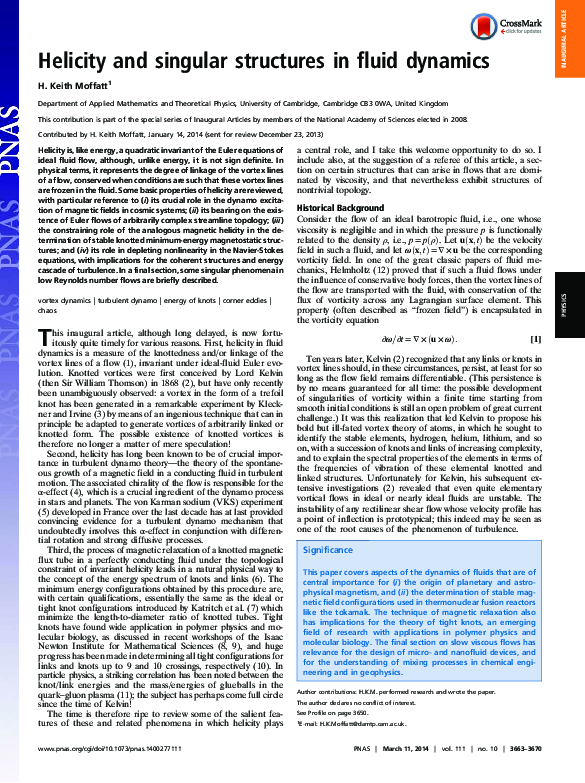 (PDF) Helicity and singular structures in fluid dynamics