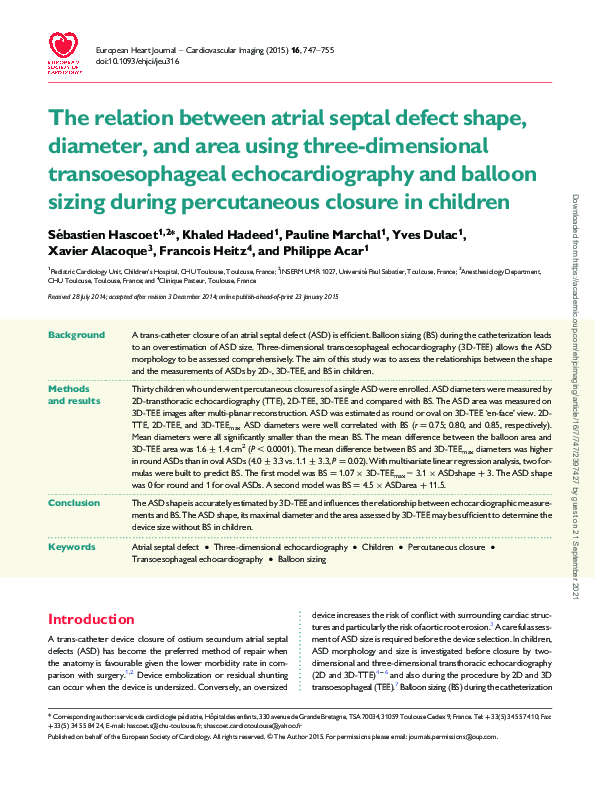 (PDF) The relation between atrial septal defect shape, diameter, and ...