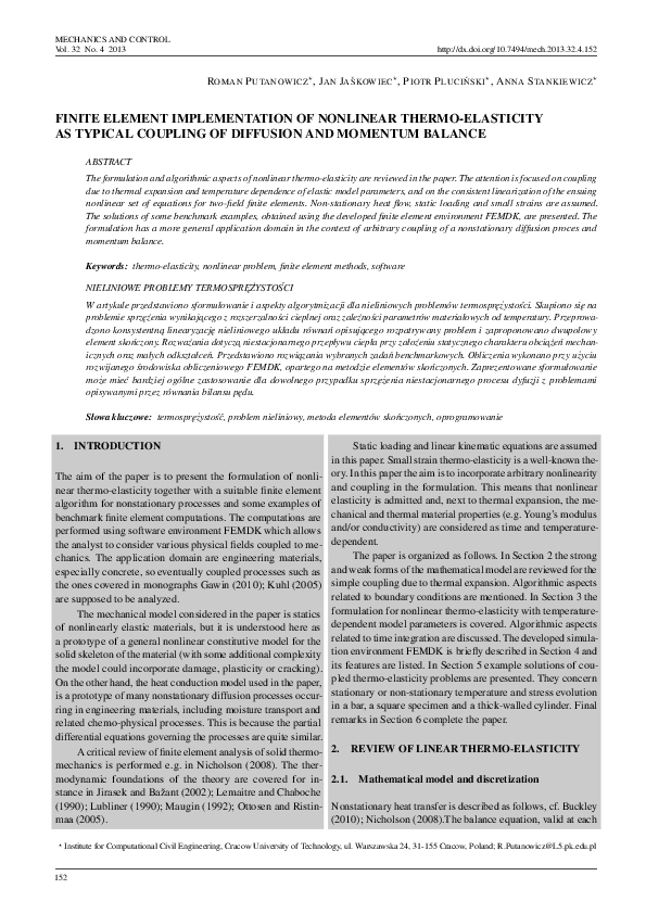 (PDF) Finite Element Implementation of Nonlinear Thermo-Elasticity as Typical Coupling of ...