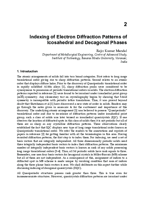 (PDF) Indexing of Electron Diffraction Patterns of Icosahedral and ...