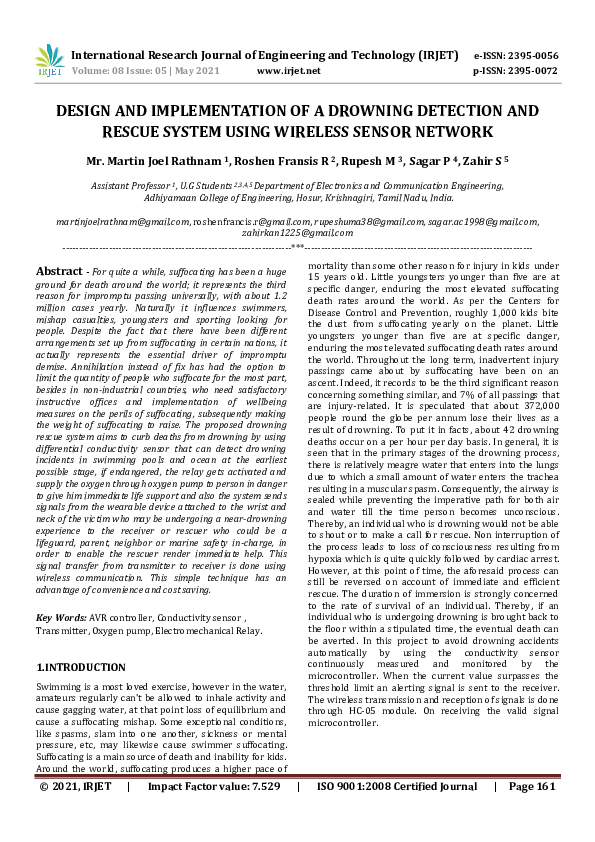 (PDF) IRJET- DESIGN AND IMPLEMENTATION OF A DROWNING DETECTION AND ...