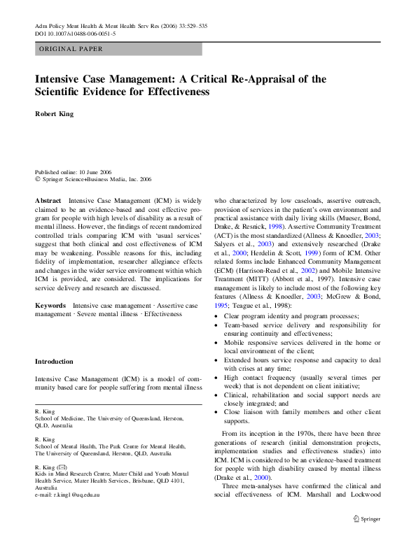 (PDF) Intensive Case Management: A Critical Re-Appraisal of the ...