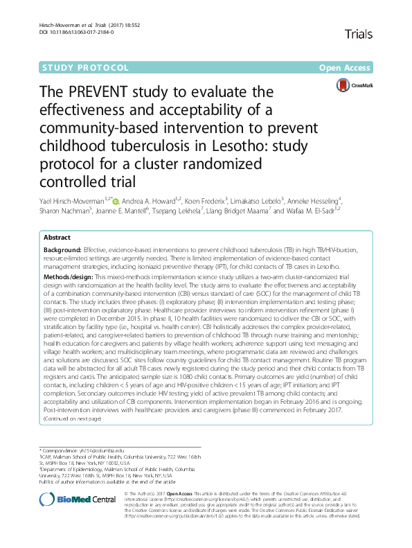 (PDF) The PREVENT study to evaluate the effectiveness and acceptability ...